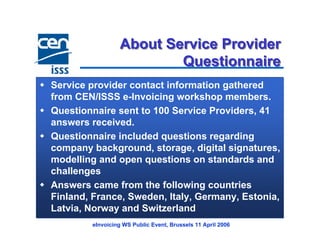 CEN/ISSS Task 3. Service Provider Questionnaire Results | PPT