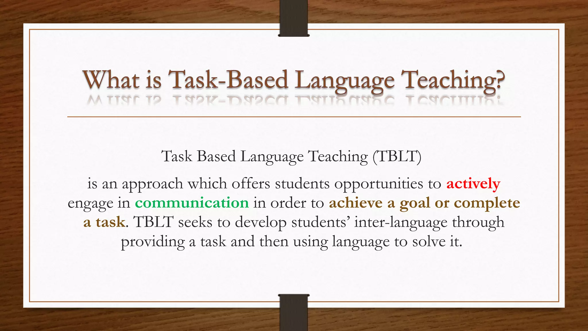 Task based language teaching | PPS