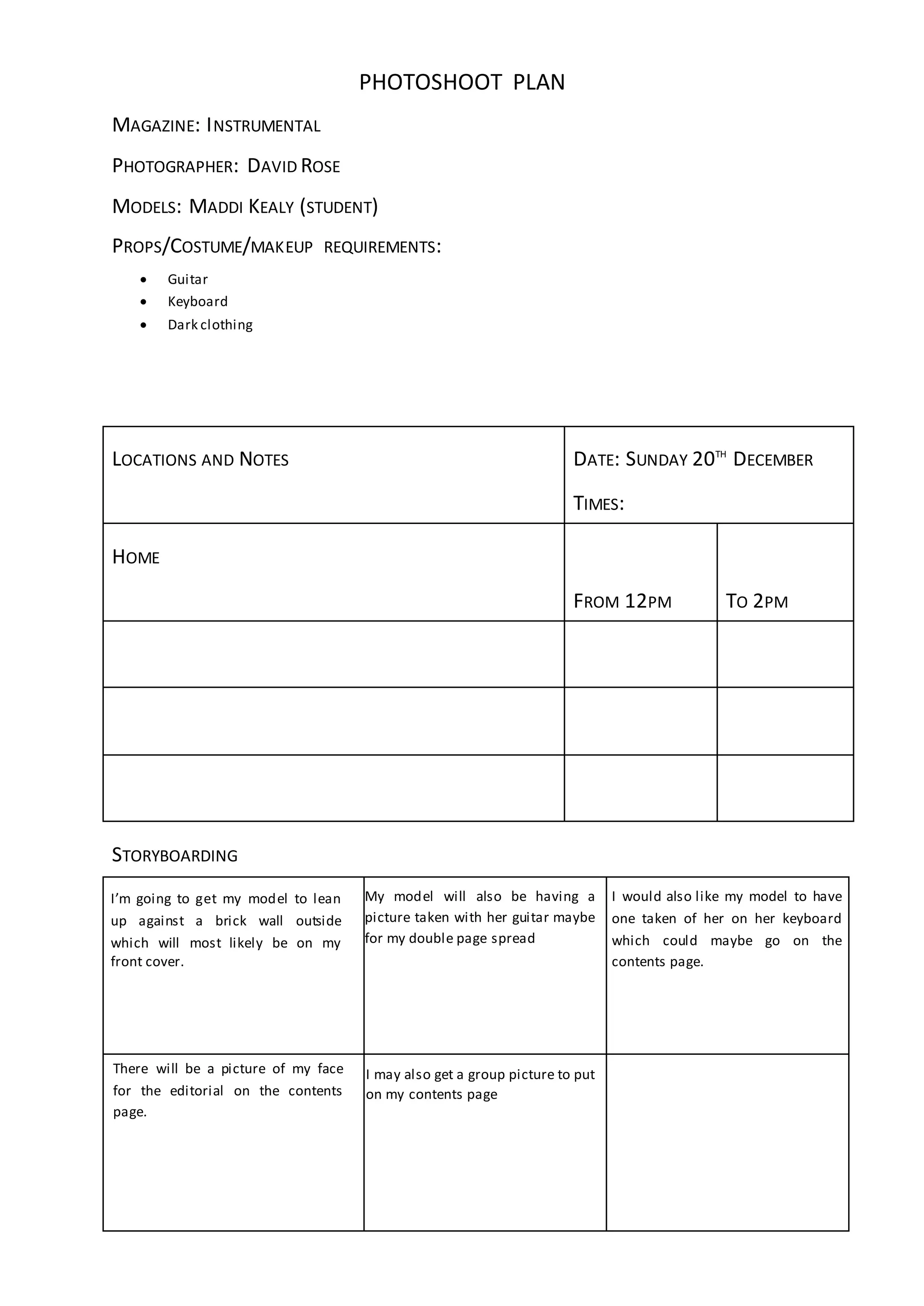 Task 10 photoshoot plan | DOCX