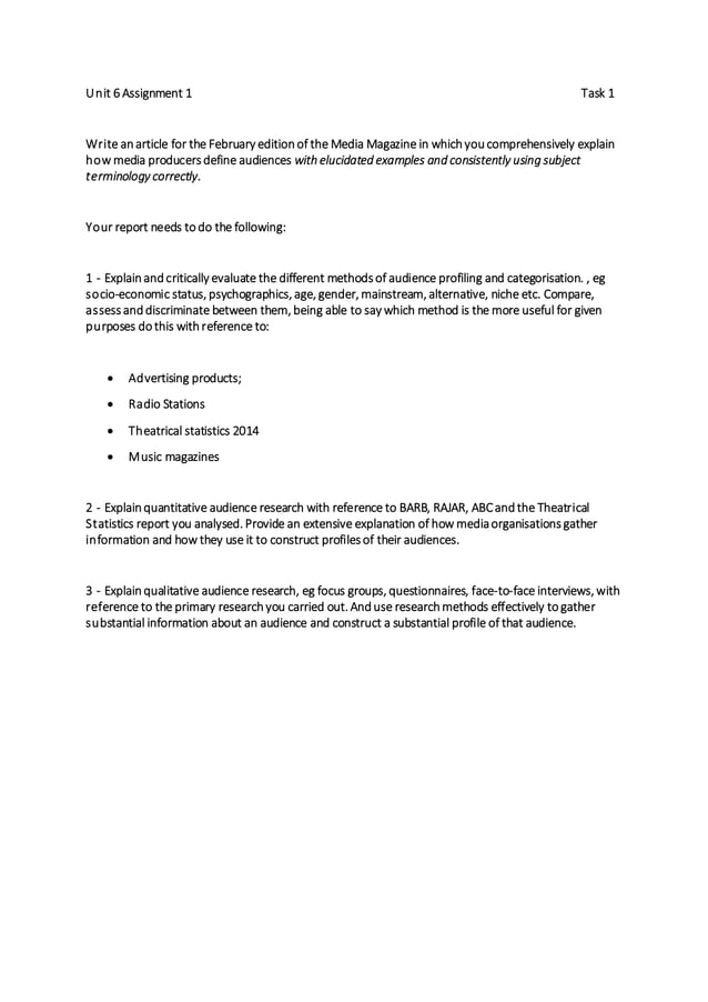 Unit 6 Task 1 and 2 | PDF