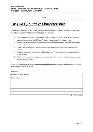 Task 1A Qualitative Characteristics | PDF