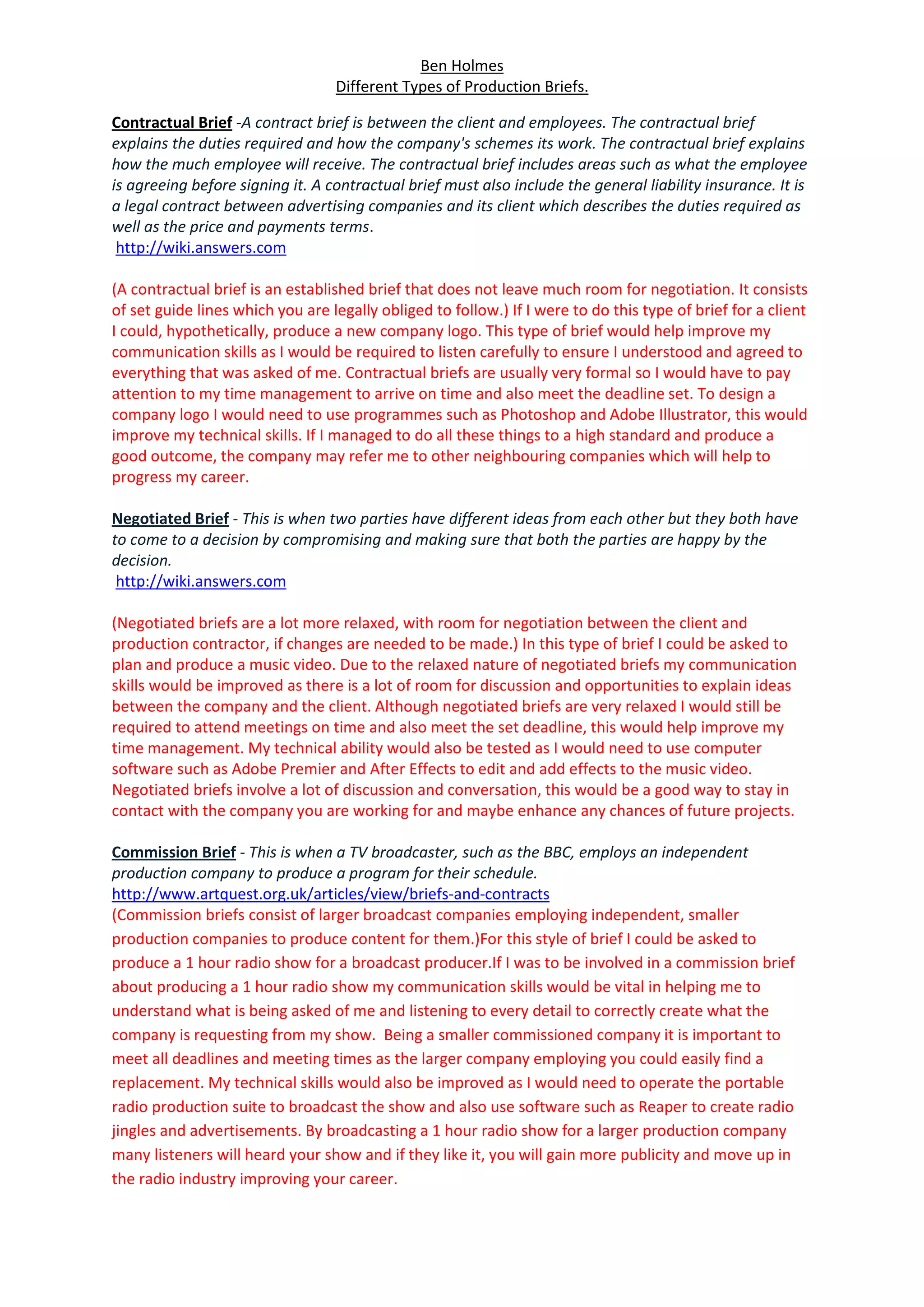 Task 1 brief types | PDF