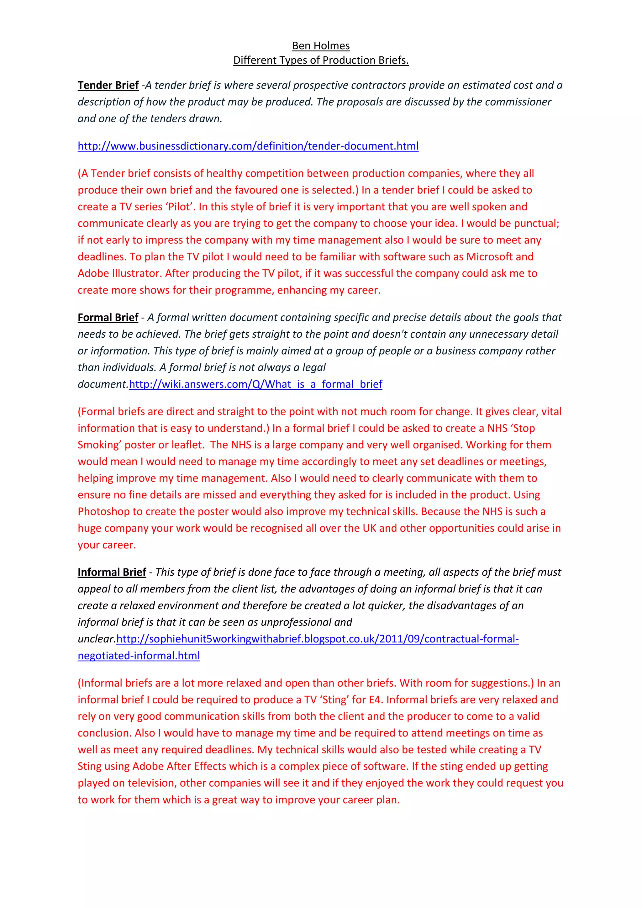 Task 1 brief types | PDF