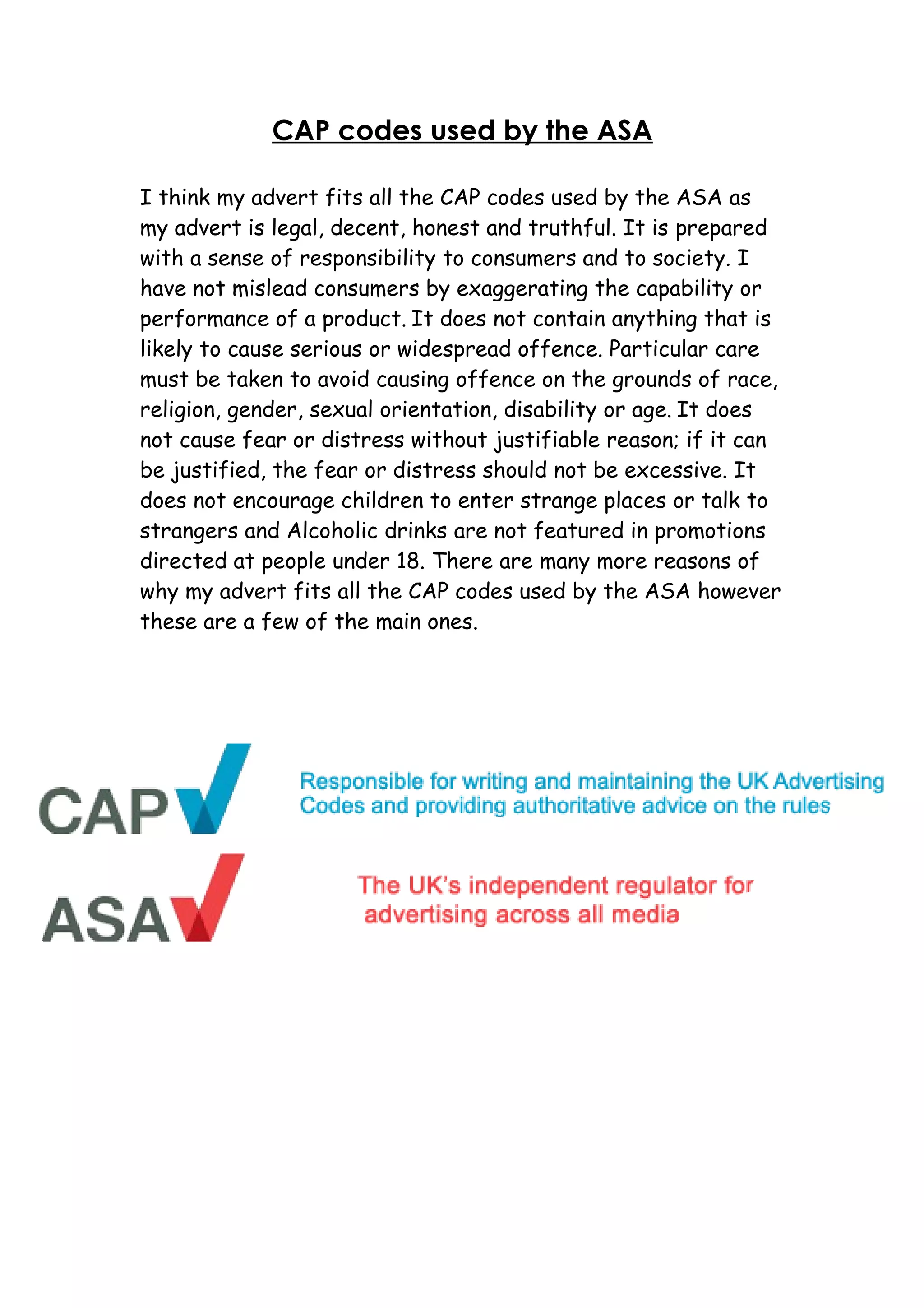 Task 1 cap codes used by the asa | PDF