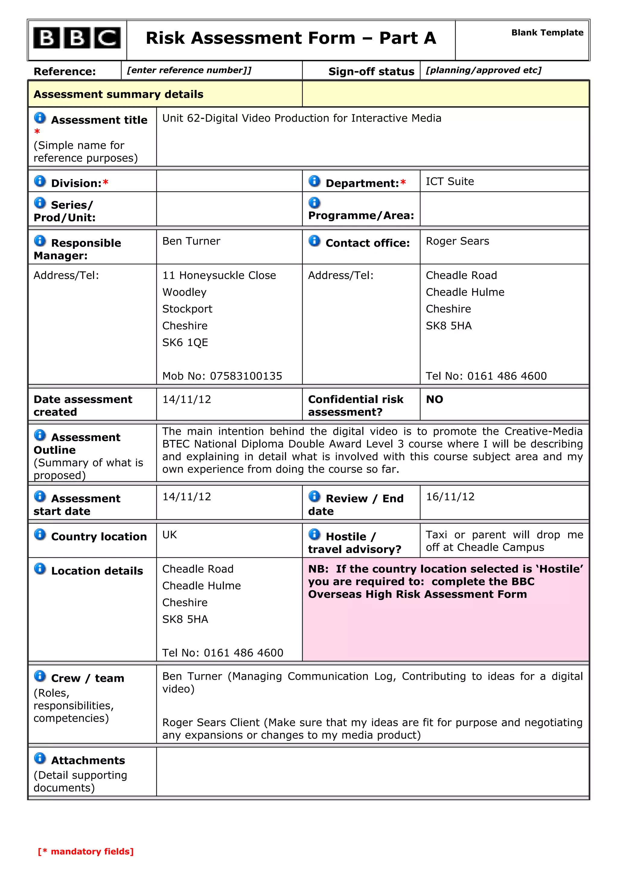 Task 1ii safety-risk assessment-form_dec09 | DOC