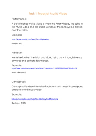 Types of music video | DOCX | Music Video | Genres