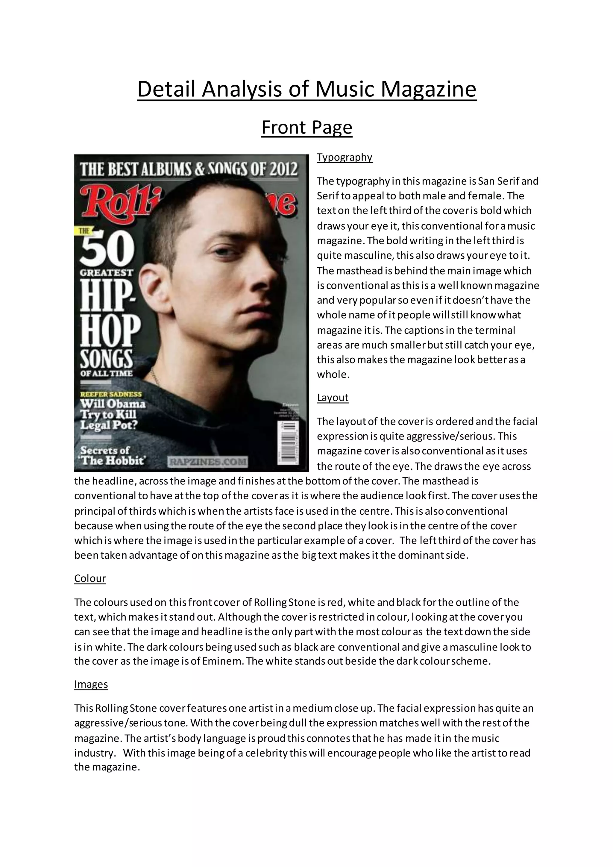 Task 2 Detailed Analysis of Music Magazine | DOCX