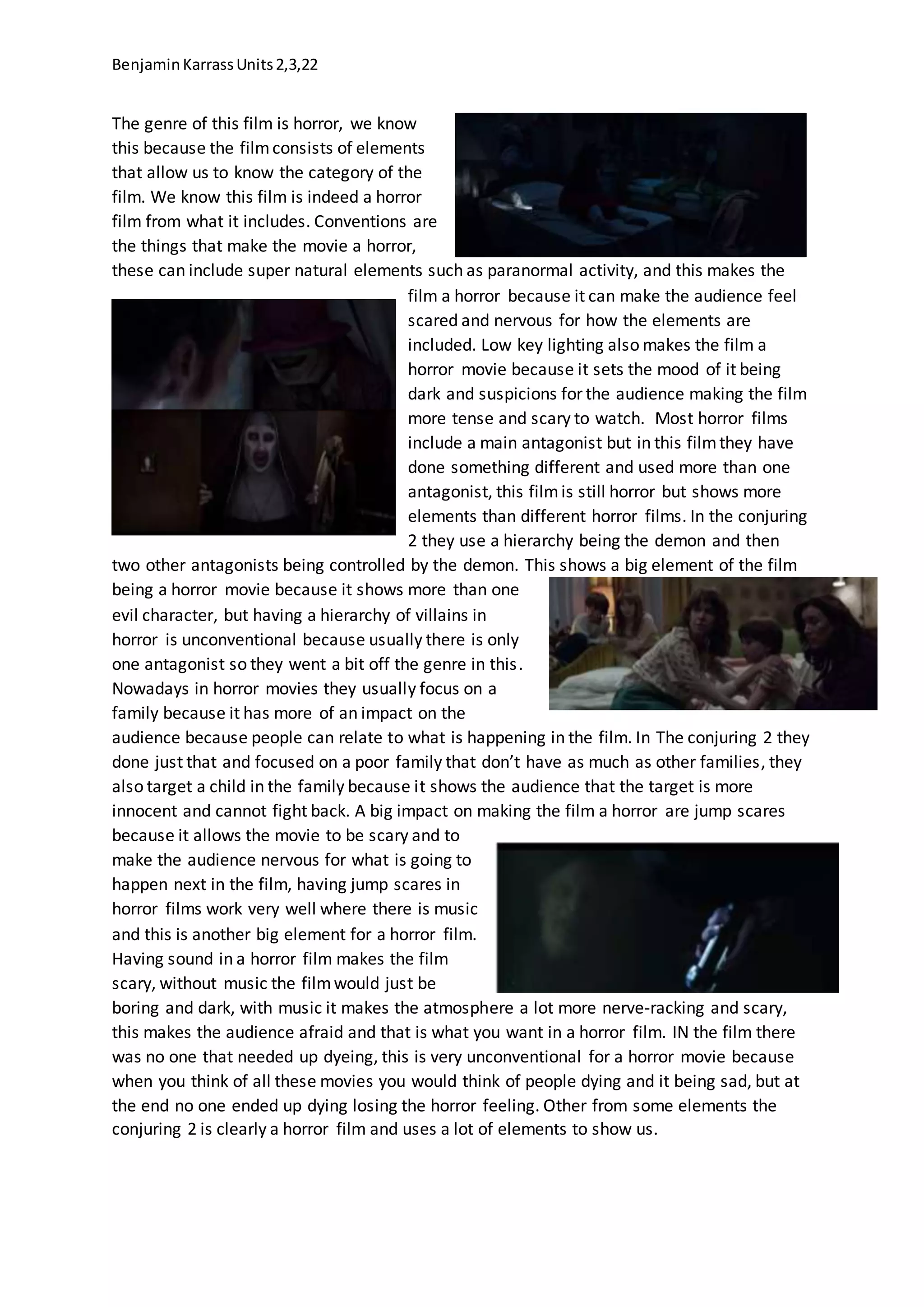 The Conjuring 2 & Quarantine Analysis | DOCX