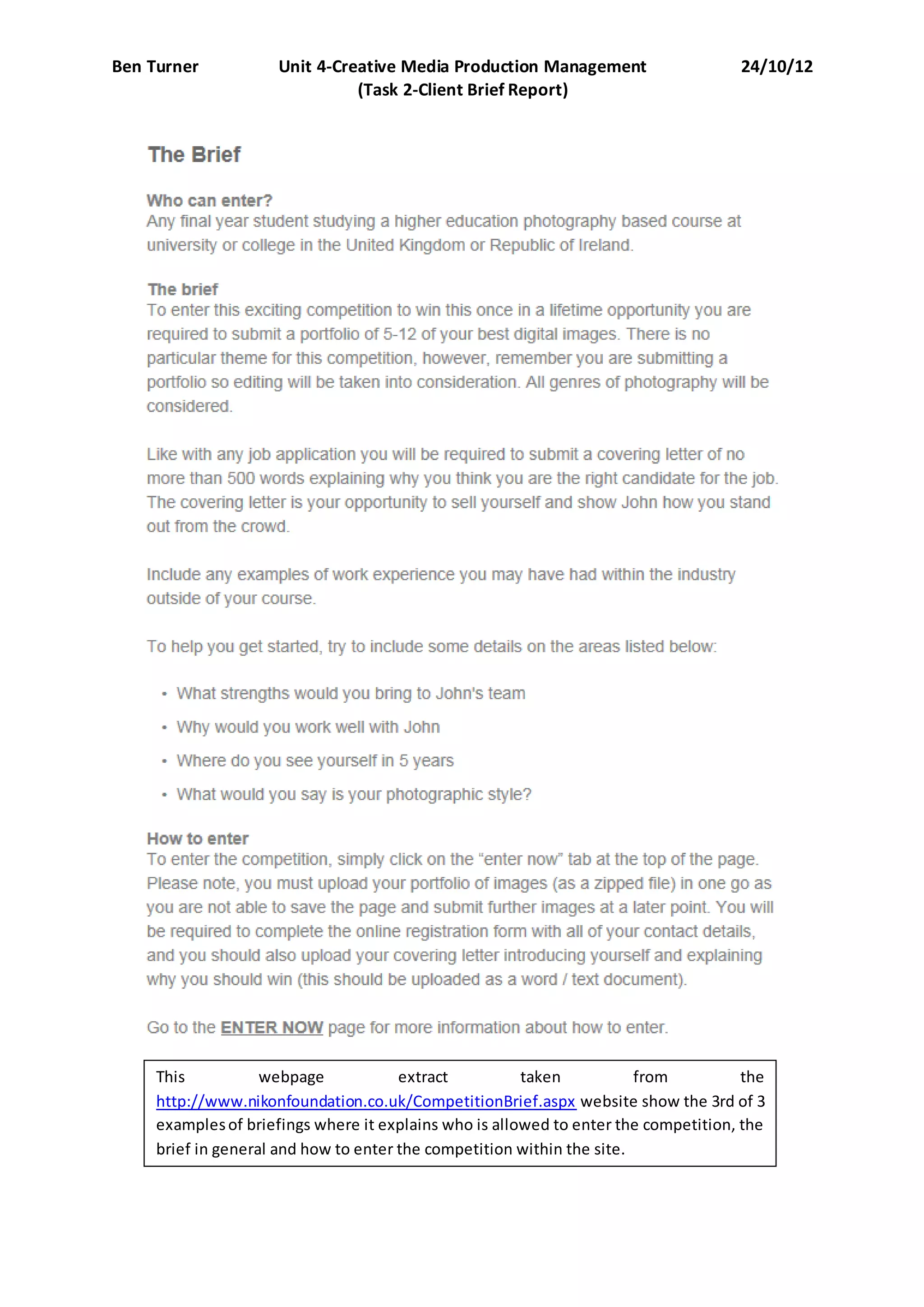 Task 2 client brief report | DOCX | Business | Business and Finance