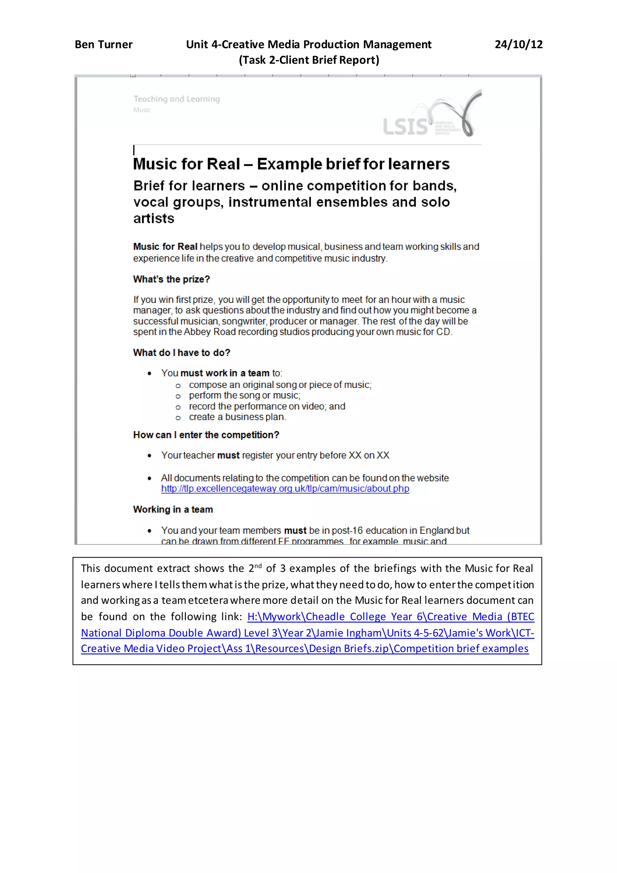 Task 2 client brief report | DOCX