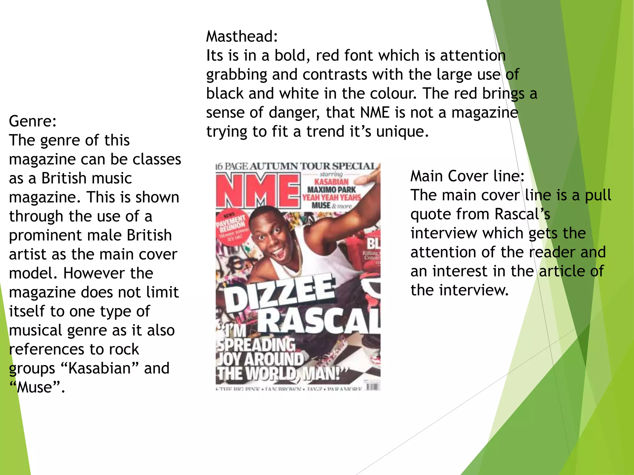 Analysis of NME magazine cover,contents and spread | PPTX | Adult ...