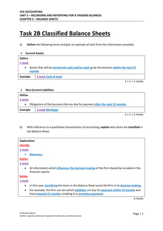 Task 2B - Classified Balance Sheets Solutions | PDF