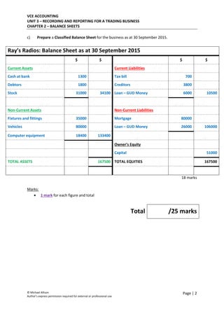 Task 2B - Classified Balance Sheets Solutions | PDF