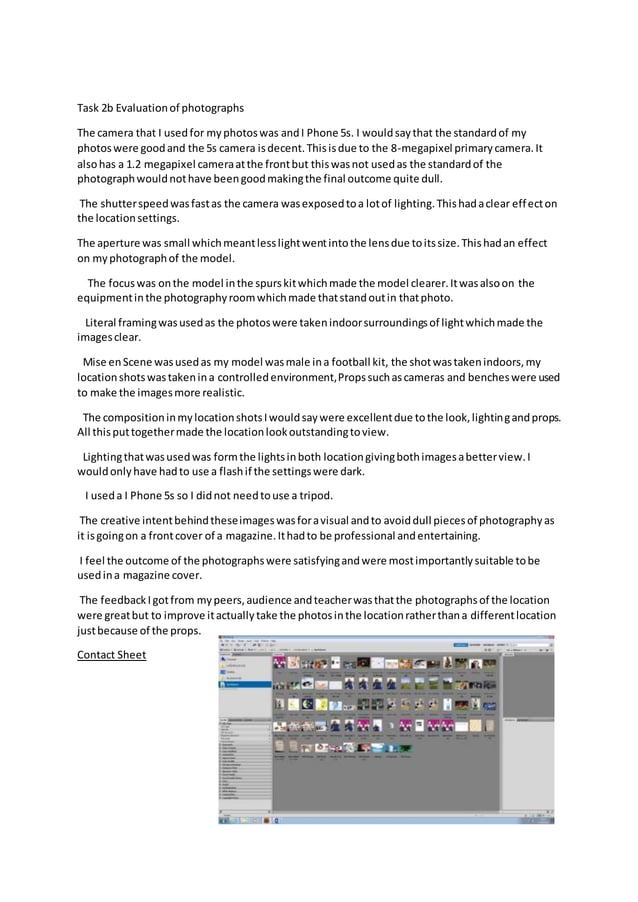 Task 2b evaluation of photographs | DOCX | Cameras and Camcorders ...