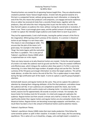 Task 3 - Analysing Trailers | DOCX | Video Production | Content Production