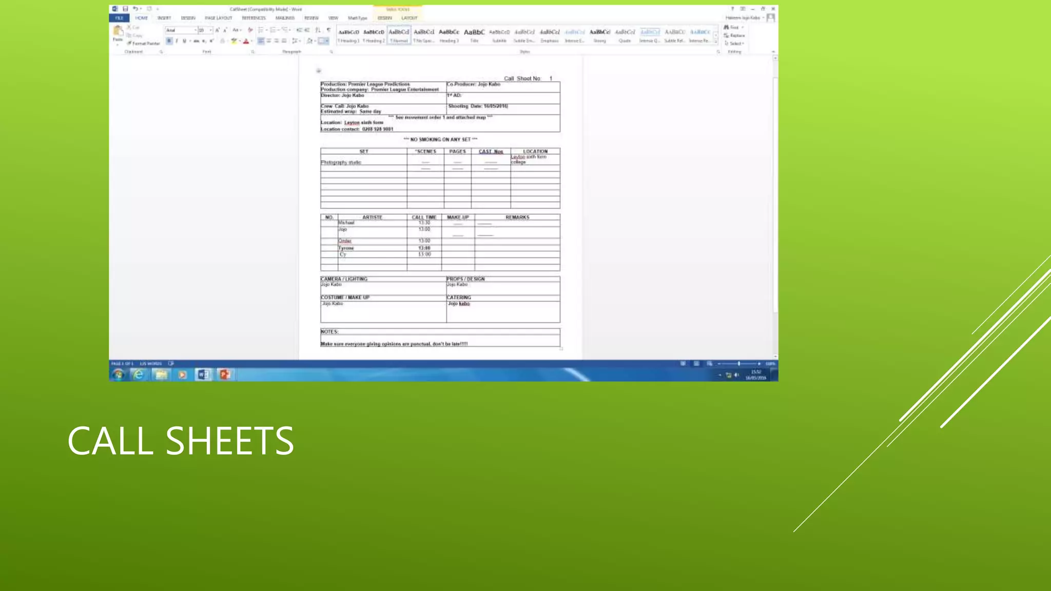 Task 3a pre production | PPTX