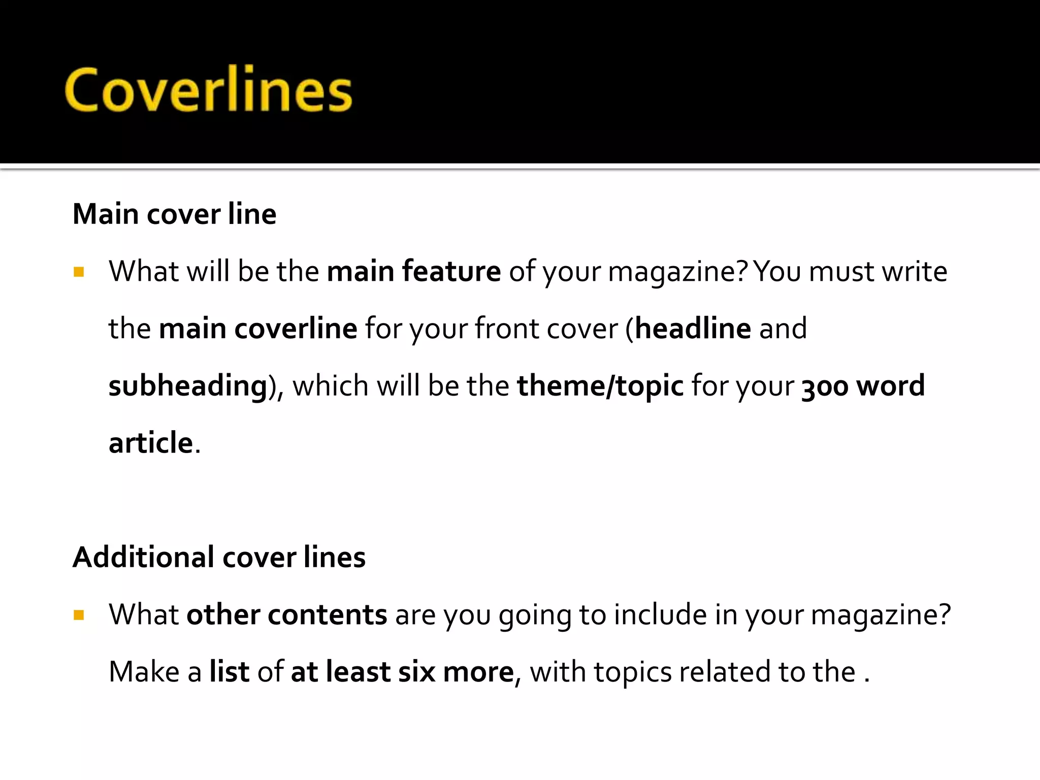 Magazine planning Cover lines | PPTX