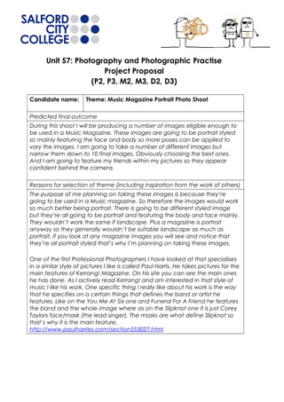 Portrait proposal form | DOC | Photography | Arts and Crafts