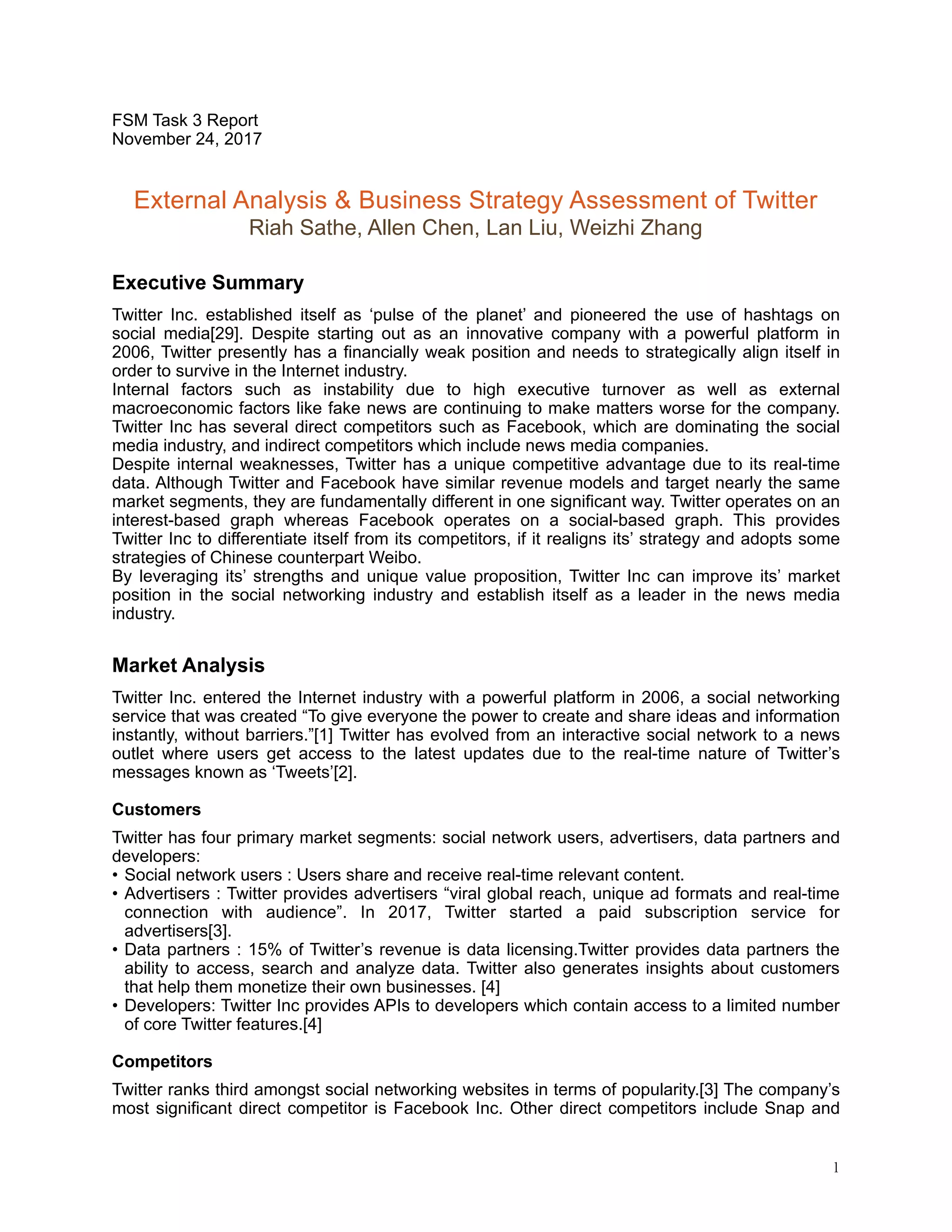 Twitter Business Strategy Assessment | PDF
