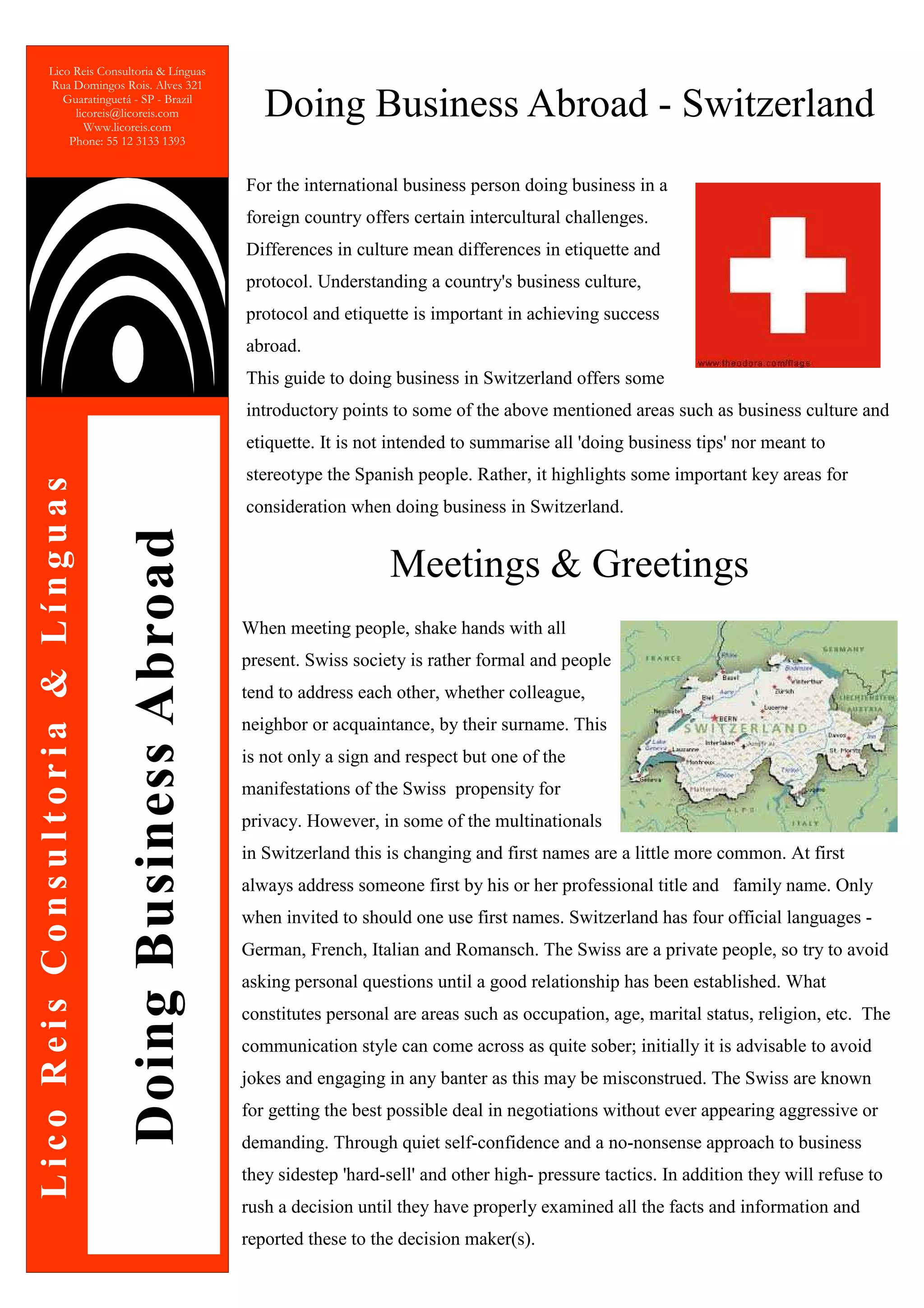 Switzerland - Doing Business Abroad | PDF