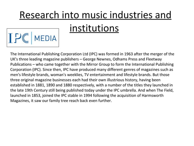 Task 4, research into music industries and institutions | PPT