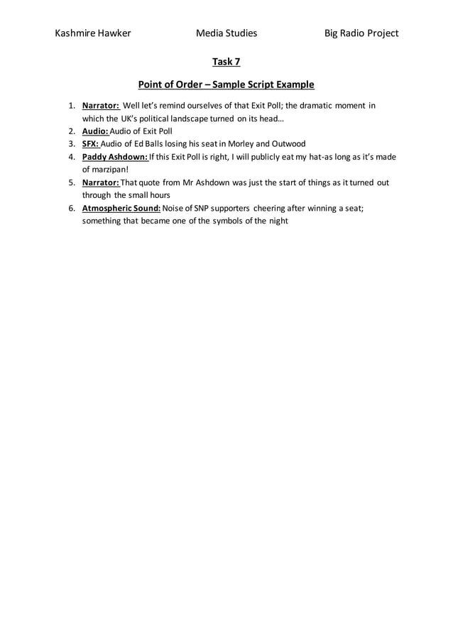 Big Radio Project-Task 7: Script Example | PDF