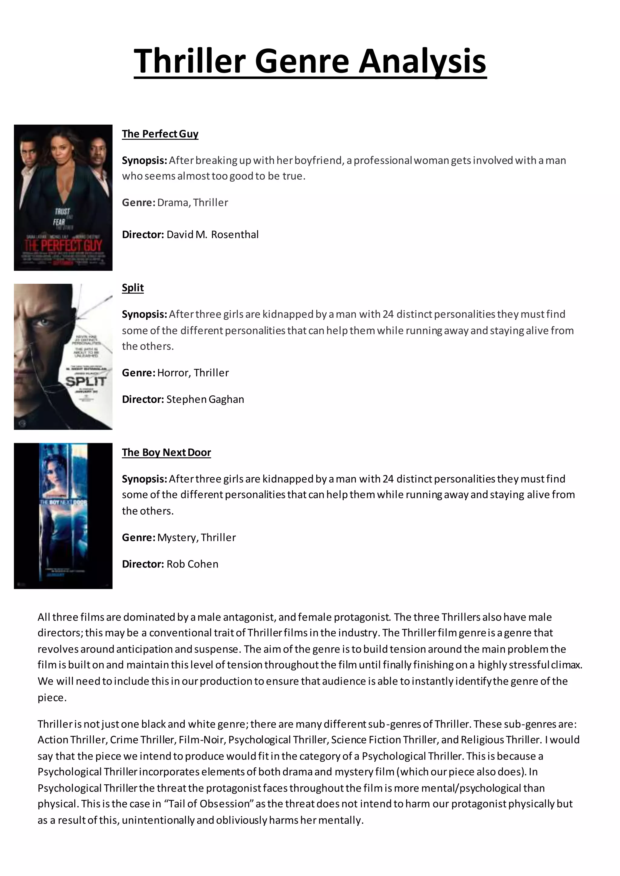 Thriller Genre Analysis | DOCX | Drama | Genres