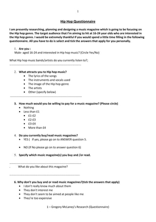 Task 8 - Hip Hop Questionnaire | DOC | Hip Hop Music | Music