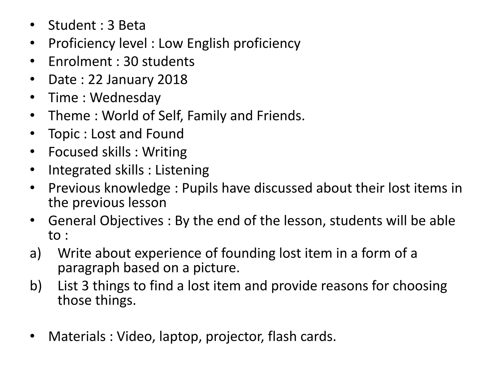 Task 8 lesson plan Primary School Students | PPTX