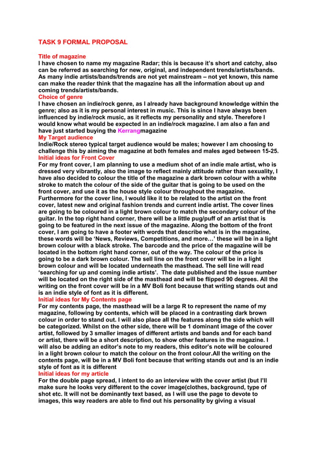 Task 9 formal proposal | PDF