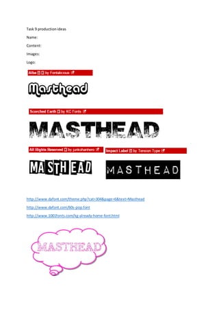 Task 9/10 production ideas and development | DOCX