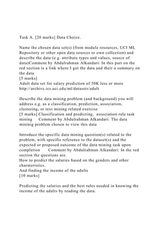 Task A. [20 marks] Data Choice. Name the chosen data set(s) .docx