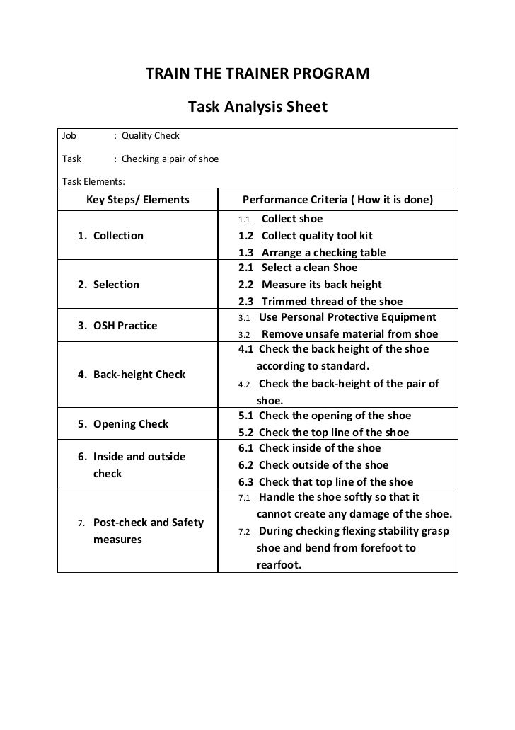 Task analysis sheet