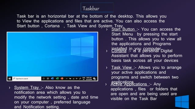 Task bar and start menu in window 10 - Class IV | PPTX | Operating Systems | Computer Software ...