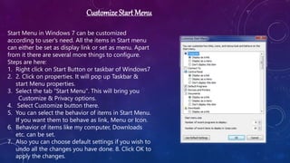 Taskbar & start menu properties | PPTX