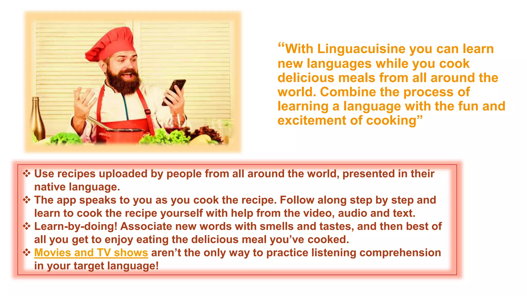 Task based learning through cooking : as a language learning tool | PPTX