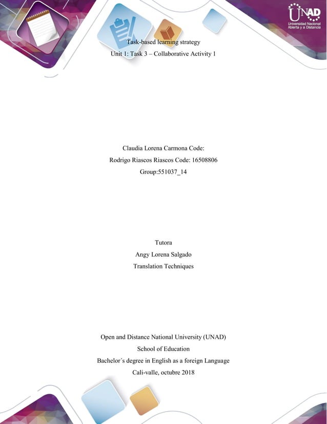 Task based learning strategy unit 1 task 3 collaborative activity 1 (2) | PDF