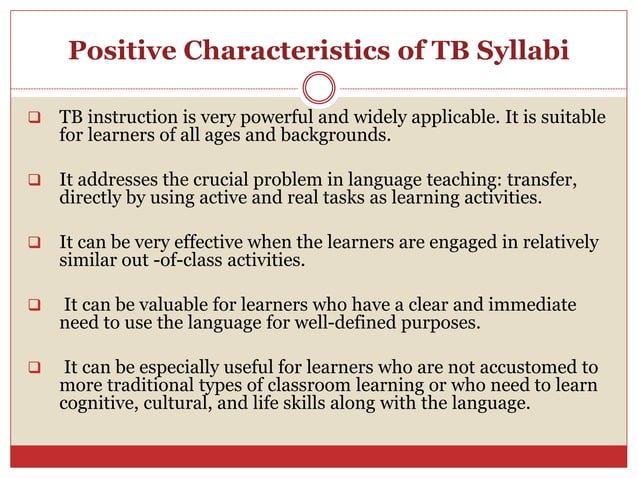 Task based syllabus | PPTX | Homework and Study | Education
