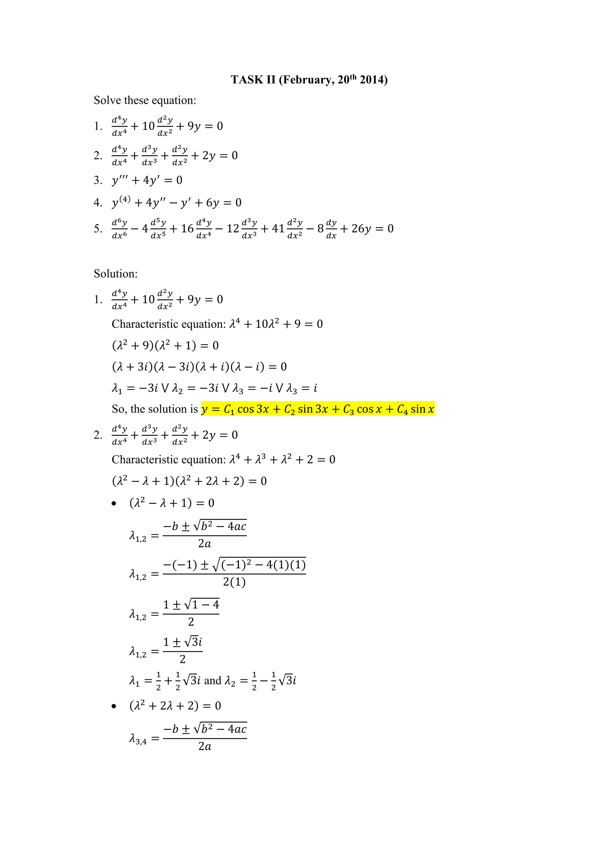 Task compilation - Differential Equation II | DOCX