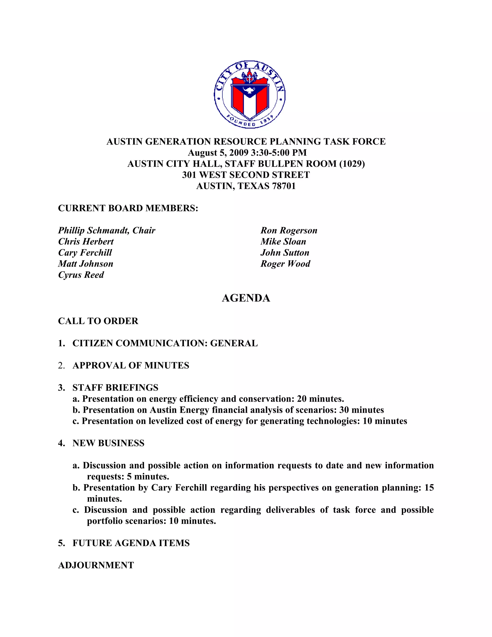 Task Force 8 5 09 Agenda | PDF