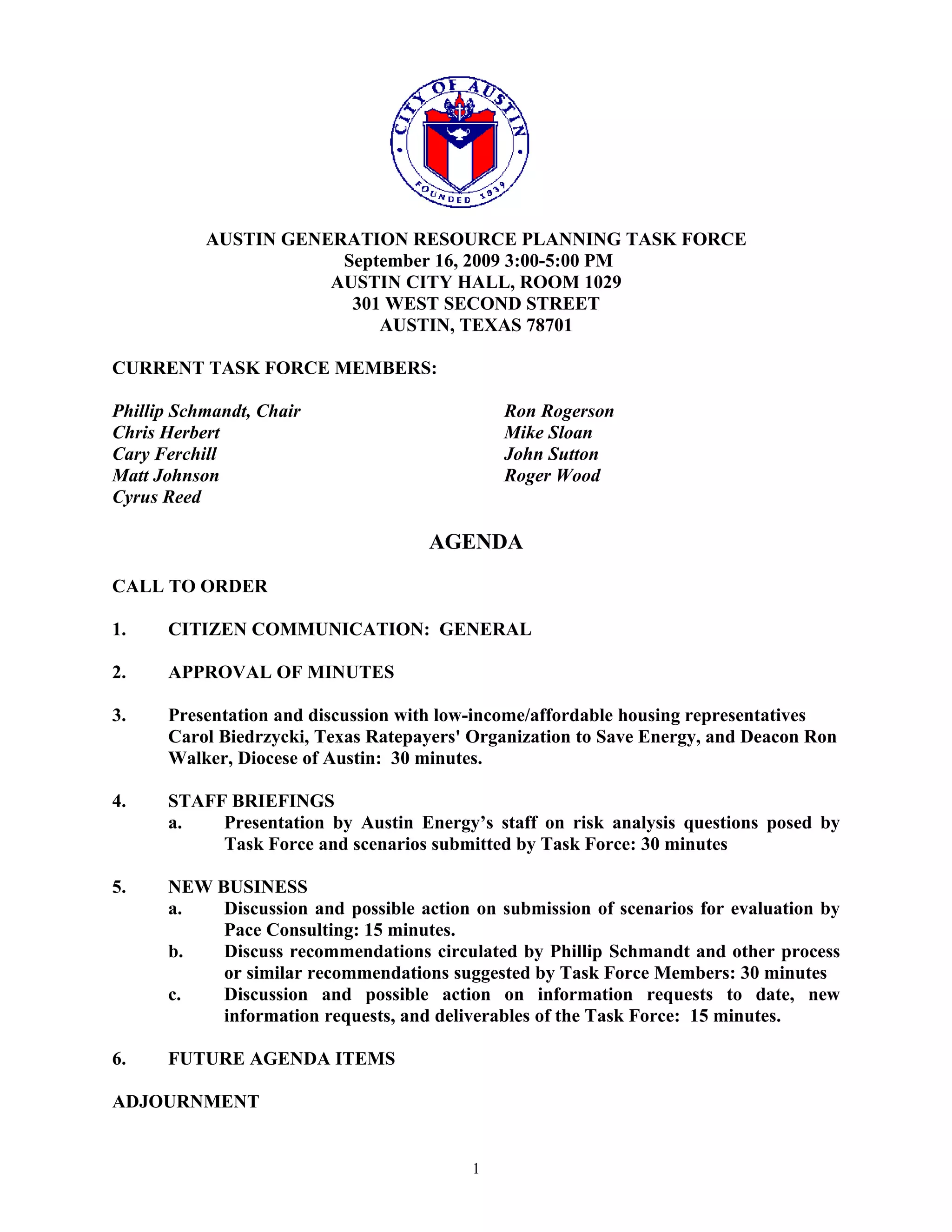 Task Force 9 16 09 Agenda | DOC