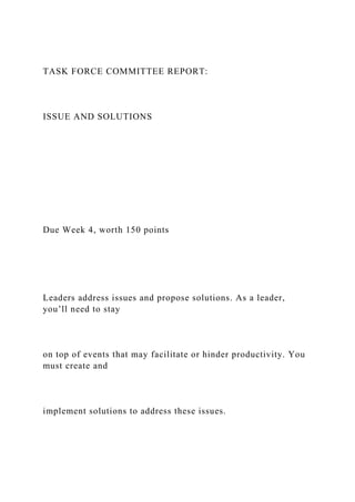 TASK FORCE COMMITTEE REPORTISSUE AND SOLUTIONS.docx | Business ...