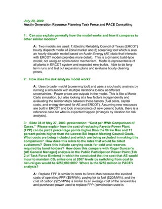 Task Force Pace Phone Confer Q&A 7 29 09 | DOC | Gasoline Prices | Economy