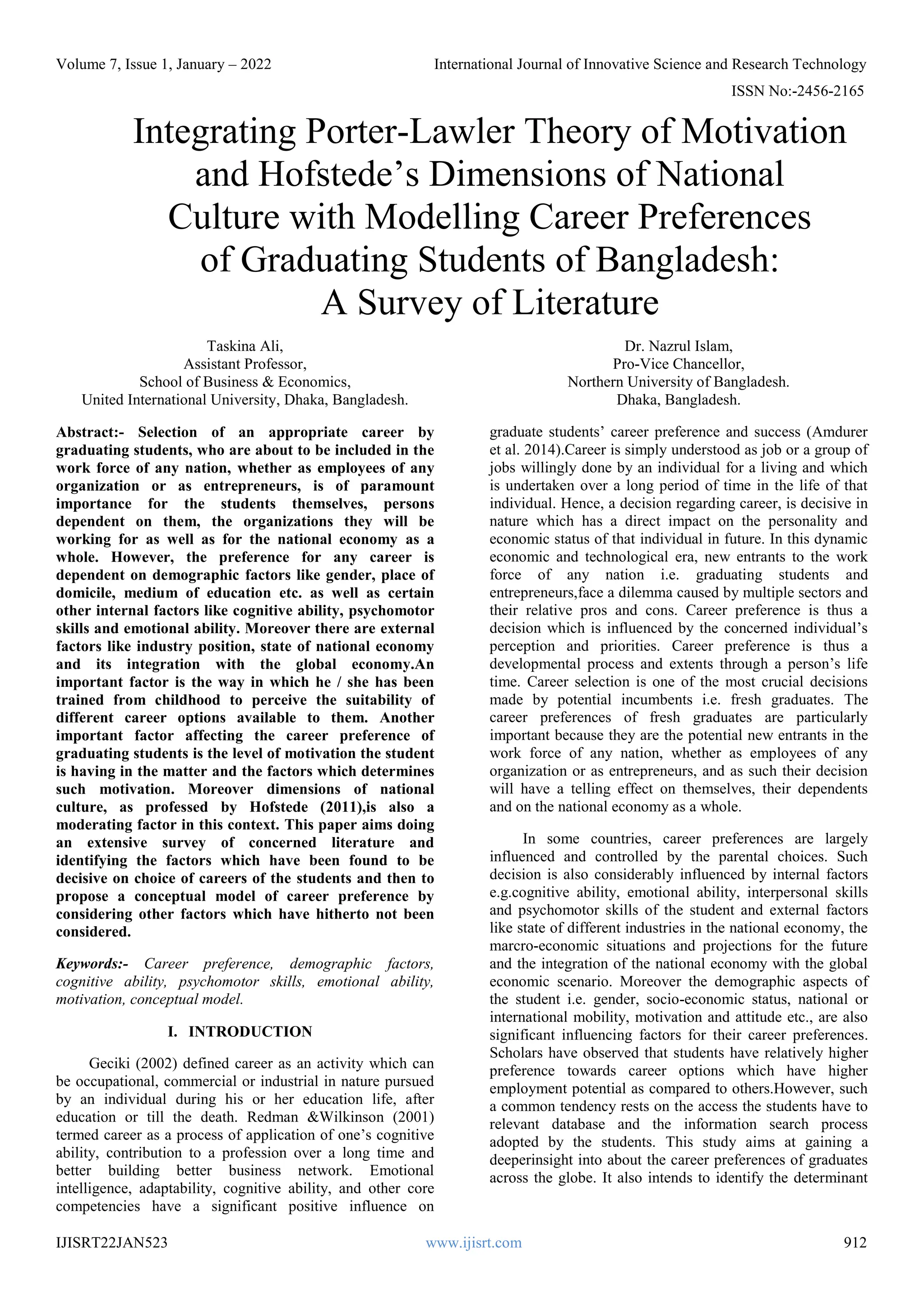 Integrating Porter-Lawler Theory of Motivation and Hofstede’s ...