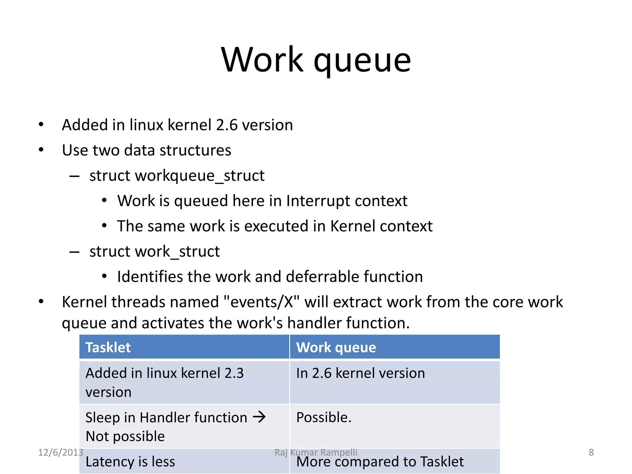 Tasklet vs work queues (Deferrable functions in linux) | PPTX