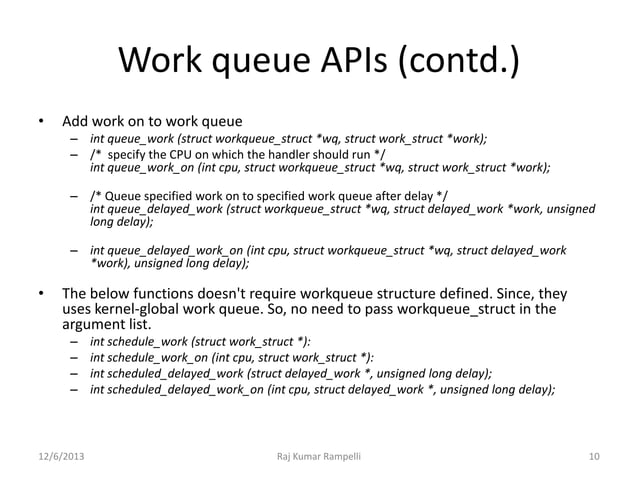 Tasklet vs work queues (Deferrable functions in linux) | PPTX