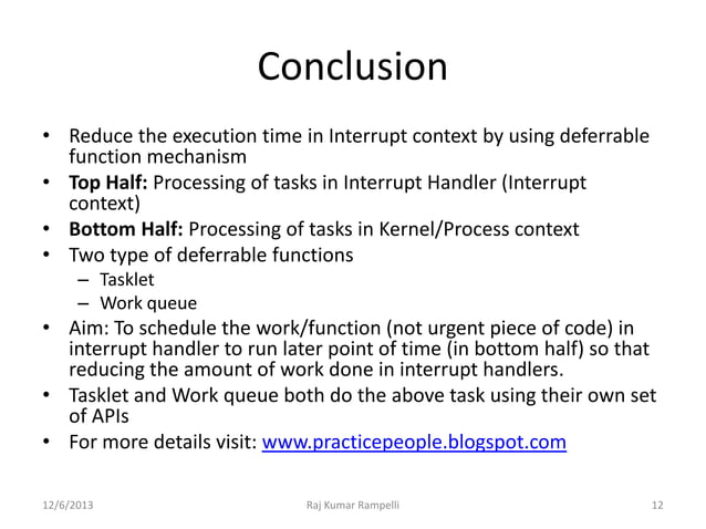 Tasklet vs work queues (Deferrable functions in linux) | PPTX