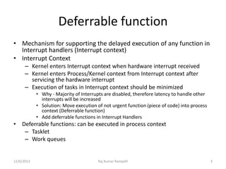 Tasklet vs work queues (Deferrable functions in linux) | PPTX