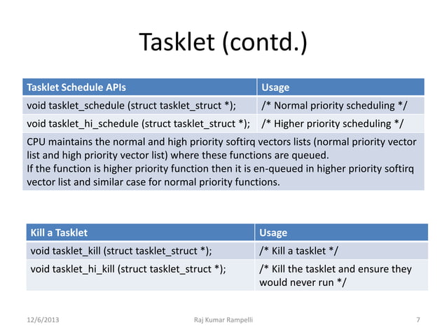 Tasklet vs work queues (Deferrable functions in linux) | PPTX