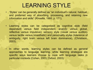 Factors that Affects Language Learning Strategies | PPT